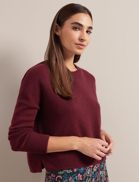 Lainey Boxy Back Button Detail Cashmere Jumper - Burgundy