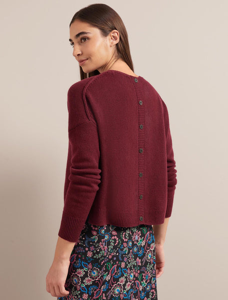 Lainey Boxy Back Button Detail Cashmere Jumper - Burgundy