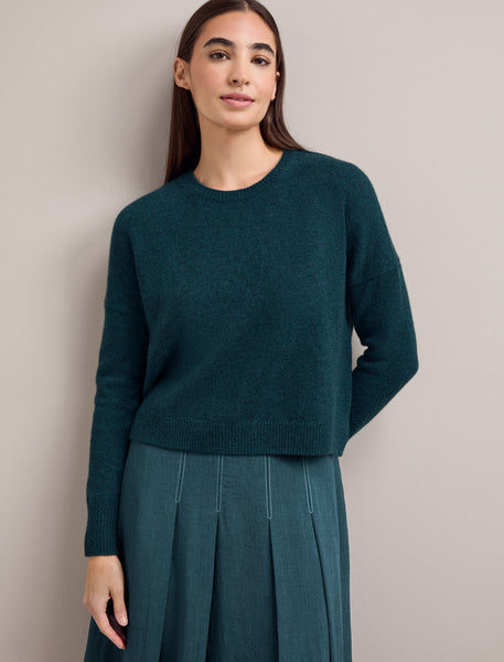 Lainey Boxy Back Button Detail Cashmere Jumper - Petrol Blue