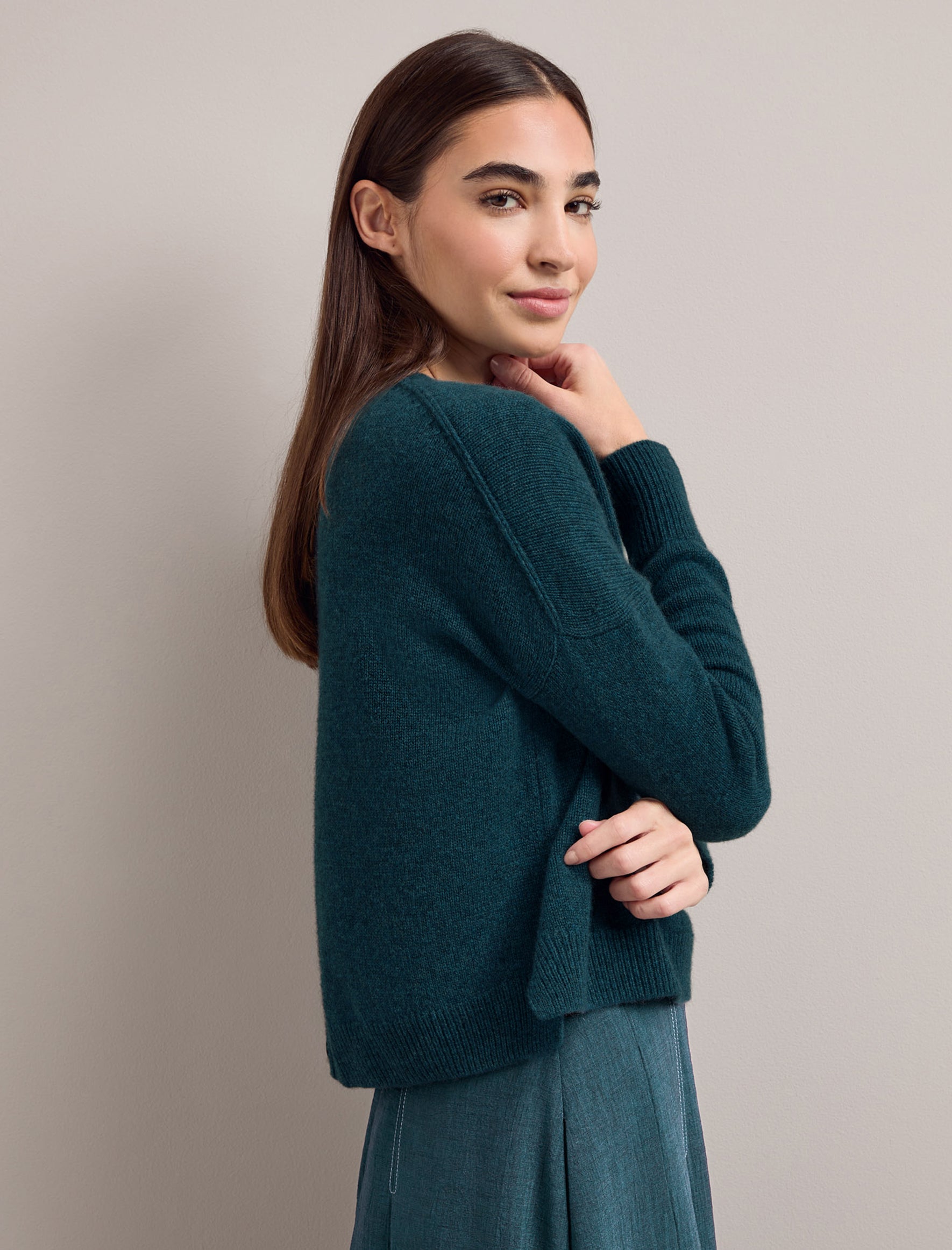 Lainey Boxy Back Button Detail Cashmere Jumper - Petrol Blue