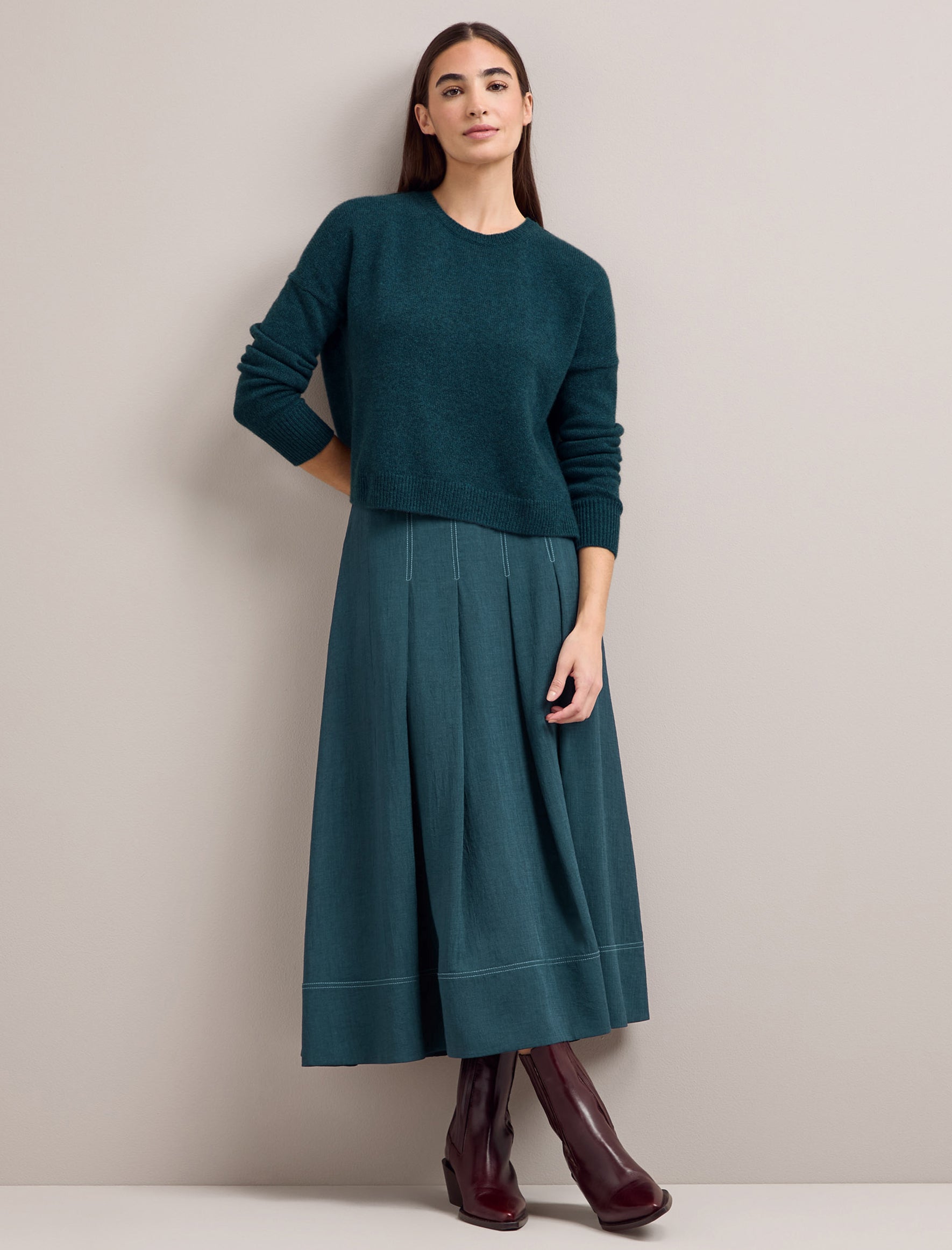Lainey Boxy Back Button Detail Cashmere Jumper - Petrol Blue