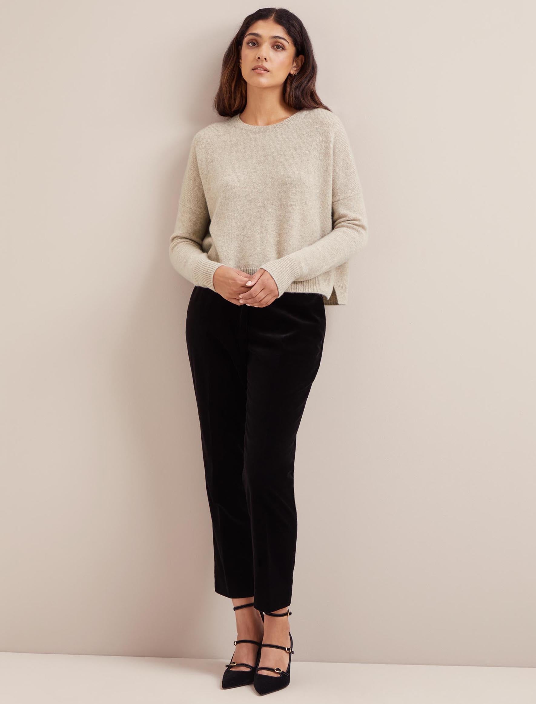 Lainey Boxy Back Button Detail Cashmere Jumper - Sand