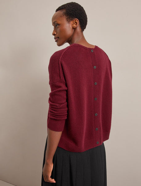 Lainey Boxy Back Button Detail Cashmere Jumper - Burgundy