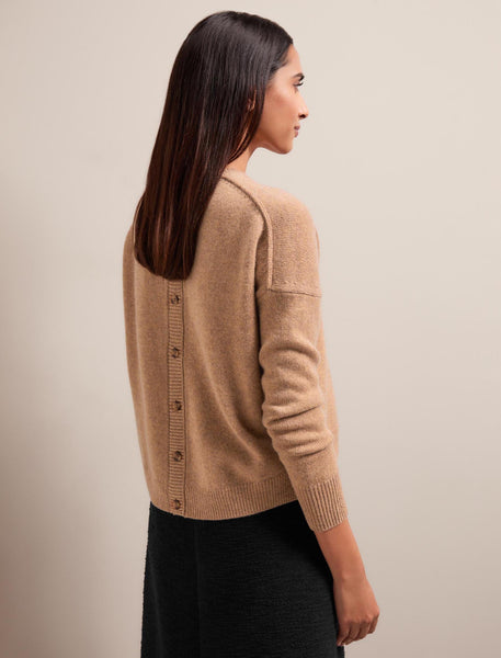 Lainey Boxy Back Button Detail Cashmere Jumper - Camel