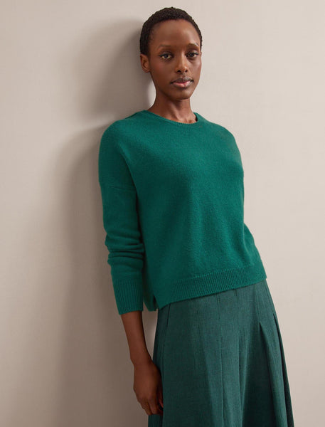 Lainey Boxy Back Button Detail Cashmere Jumper - Mid Green