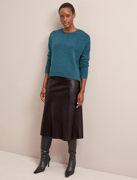 Lainey Boxy Back Button Detail Cashmere Jumper - Petrol Blue