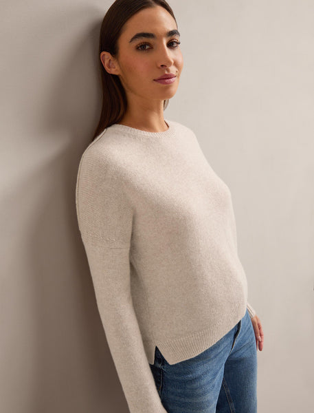 Lainey Boxy Back Button Detail Cashmere Jumper - Sand
