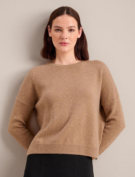 Lainey Boxy Back Button Detail Cashmere Jumper - Camel