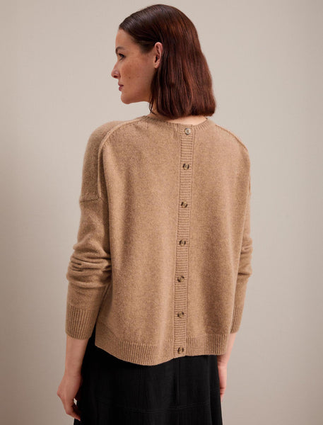 Lainey Boxy Back Button Detail Cashmere Jumper - Camel