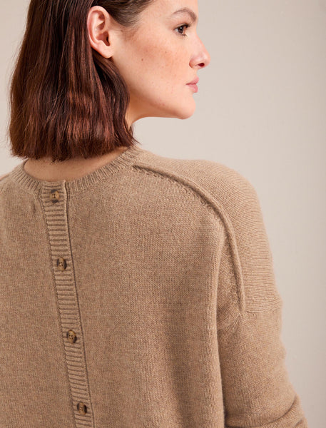 Lainey Boxy Back Button Detail Cashmere Jumper - Camel