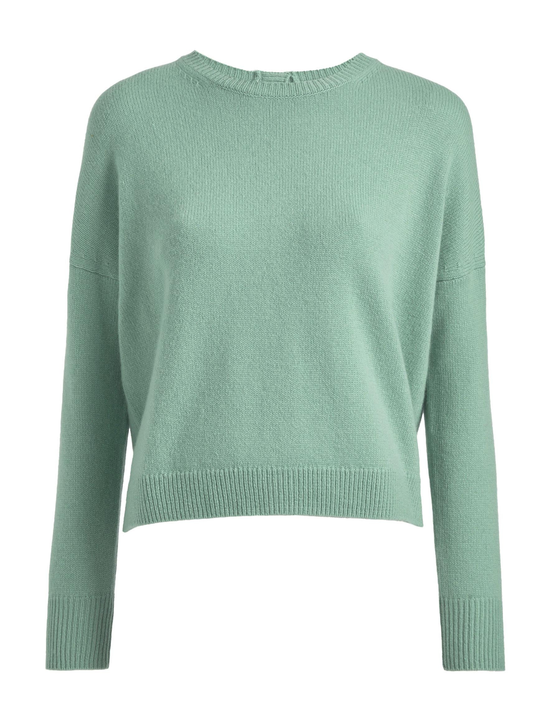 Lainey Boxy Back Button Detail Cashmere Jumper - Sage Green