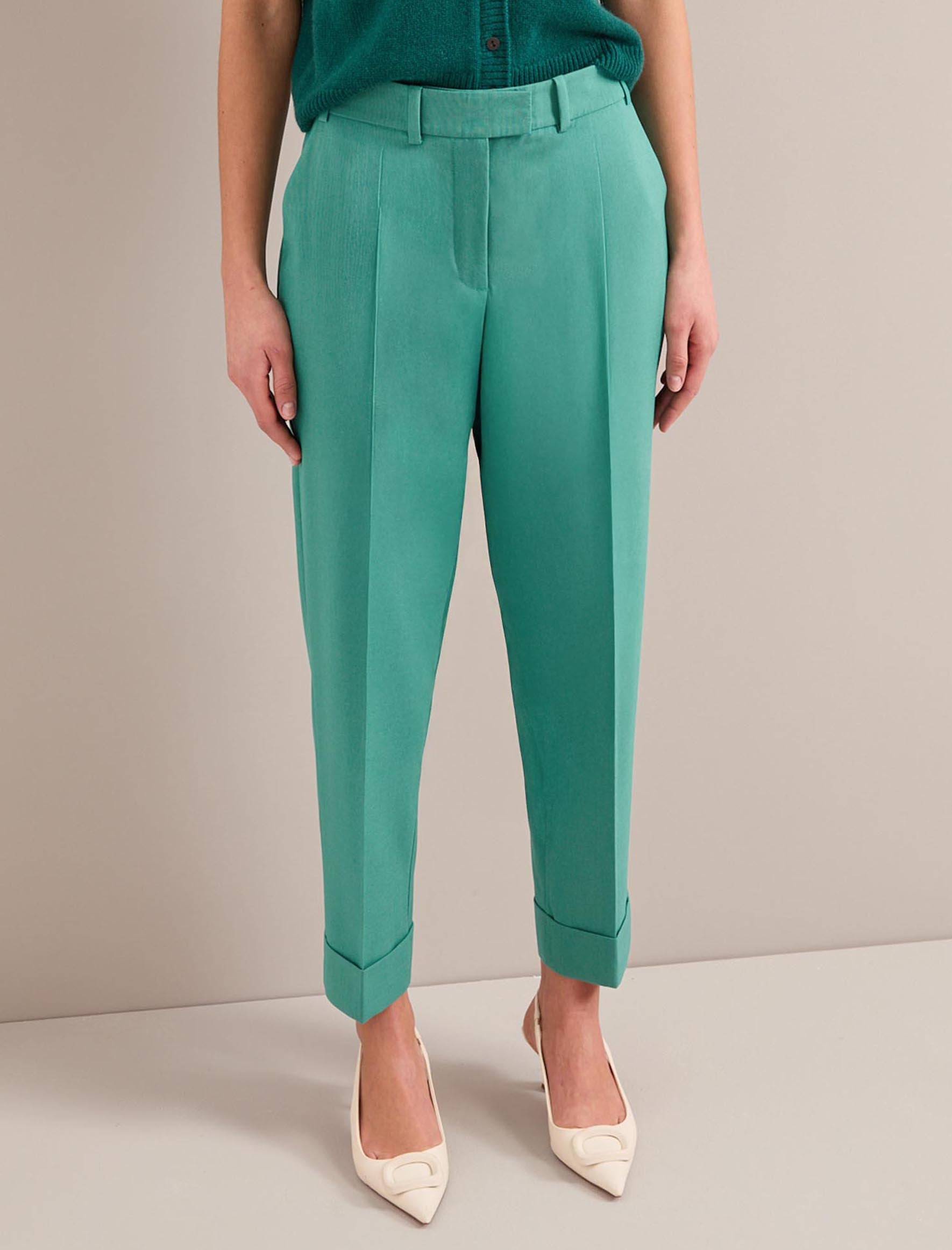 Clement Tailored Turn Up Stretch Wool Blend Easy Trouser - Mint Green