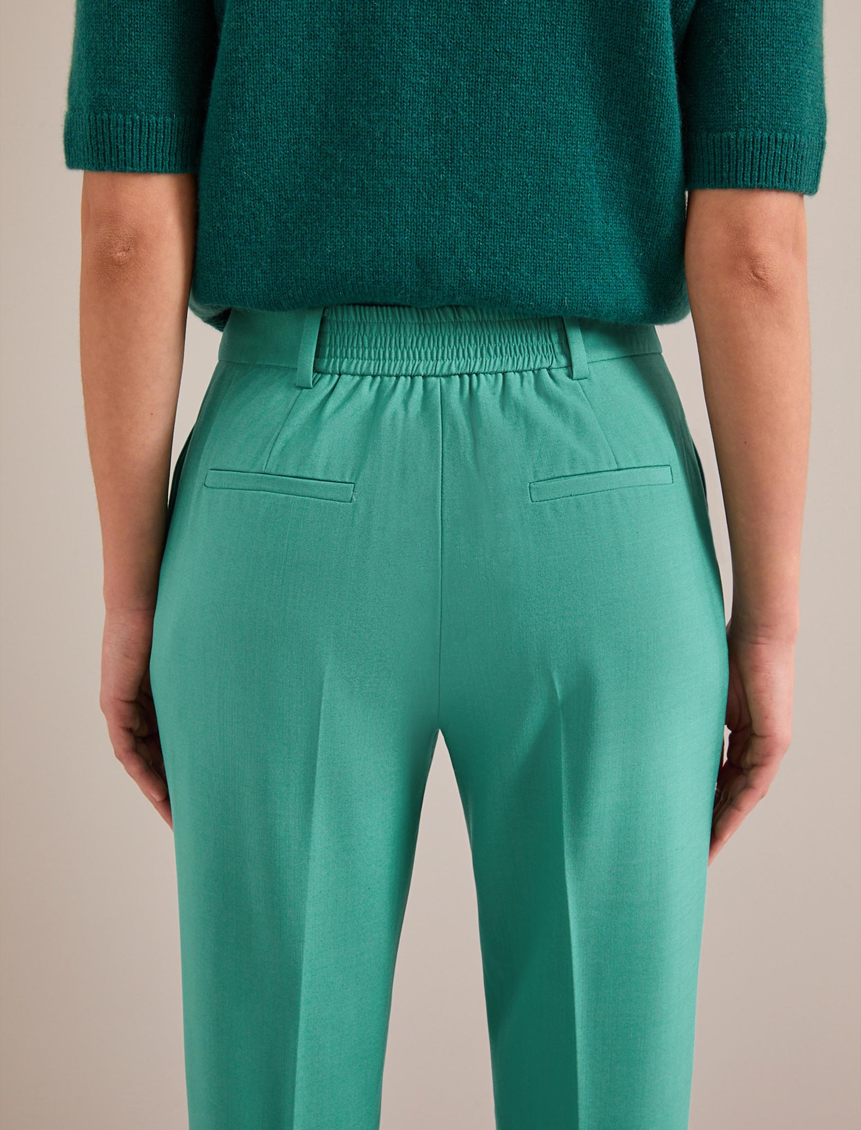 Clement Tailored Turn Up Stretch Wool Blend Easy Trouser - Mint Green