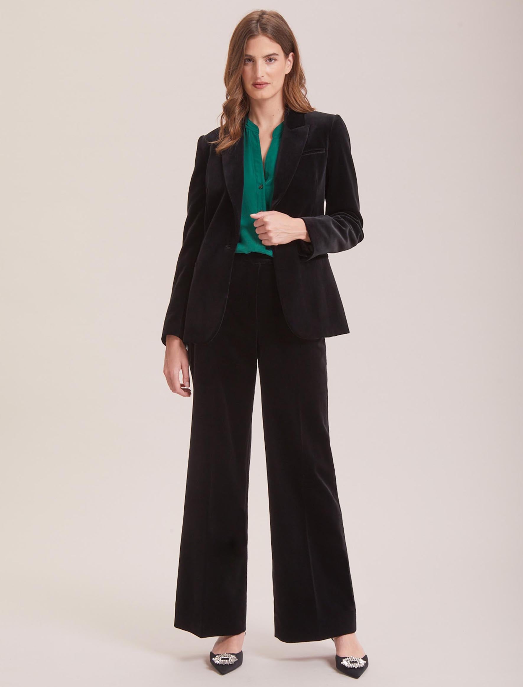 Taylor Velvet Wide Leg Trouser in Black